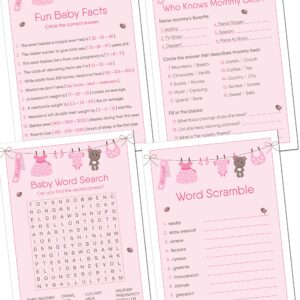 Papery Pop Baby Shower Games for Girl - Set of 4 Games for 30 Guests - Double Sided Cards - Baby Shower Supplies