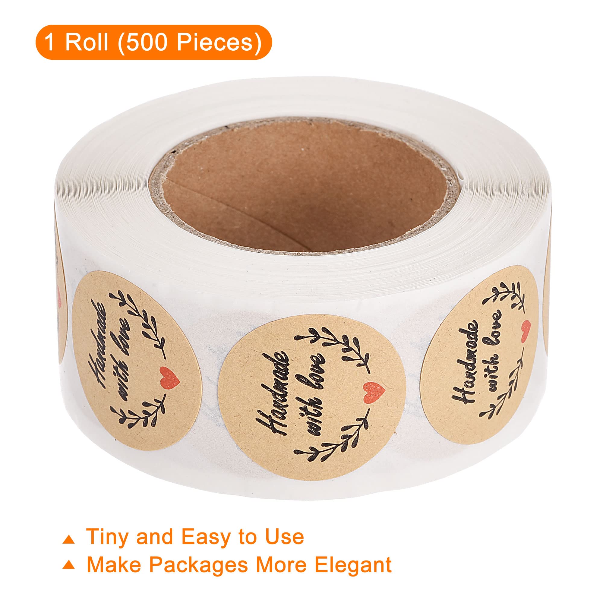 MECCANIXITY Handmade with Love Stickers Roll 1 Inch 500 Pieces Labels for Baking Packaging, Cake Box, Envelope