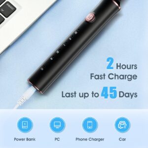 Electric Toothbrush, 8 Dupont Brush Heads, 5 Modes, IPX7 Waterproof, 38000 VPM Motor, 2hrs Fast Charge for 45 Day Use, Powered Toothbrush, Rechargeable Sonic Toothbrush, Whitening Soft Clean for Adult