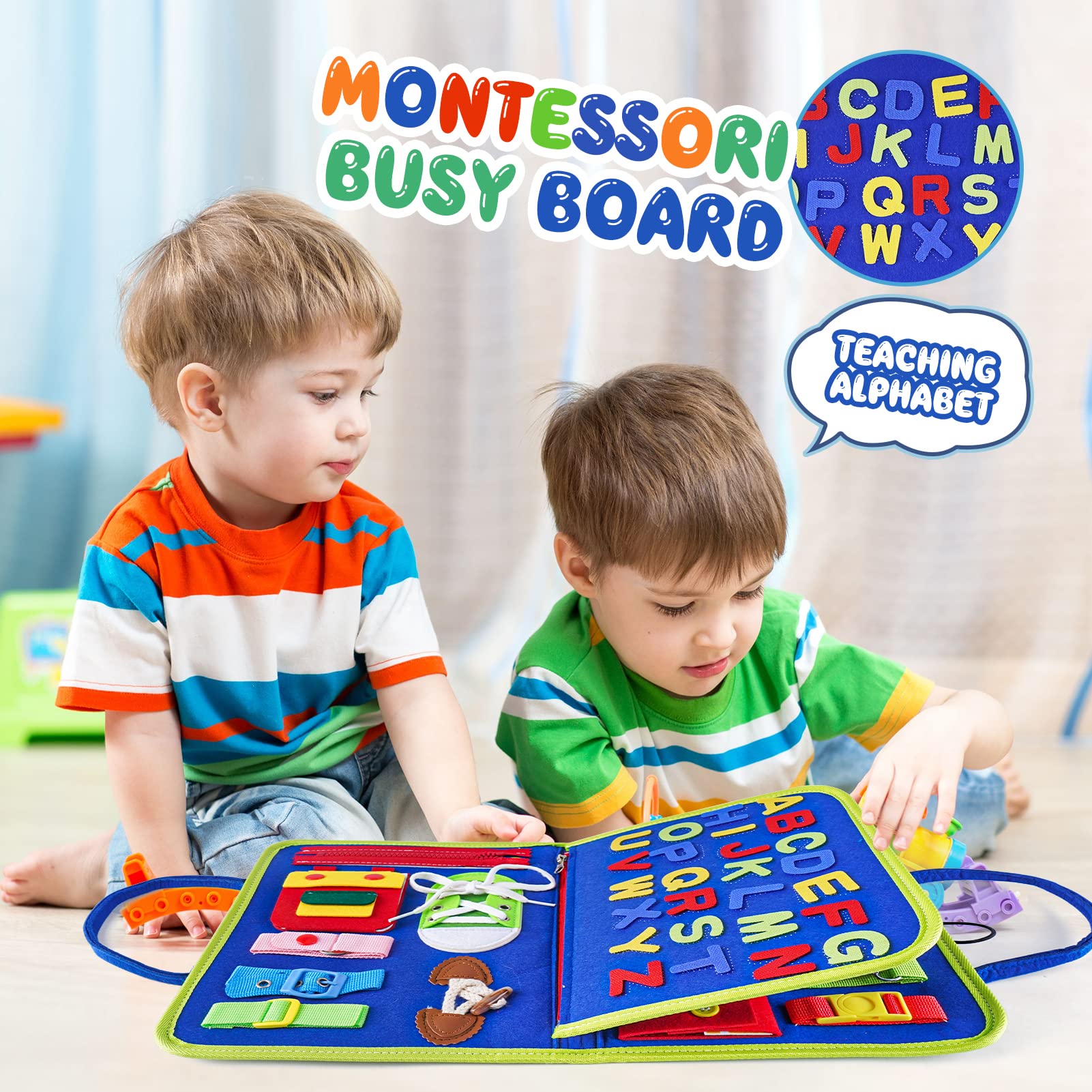 KMTJT Busy Board for Toddlers 2-4 | Montessori Toys for 1 2 3 4 Year Old | Sensory Toys for Toddlers 1-3 | Travel Educational Toys for Plane Car | Gifts Toys for Boys Girls