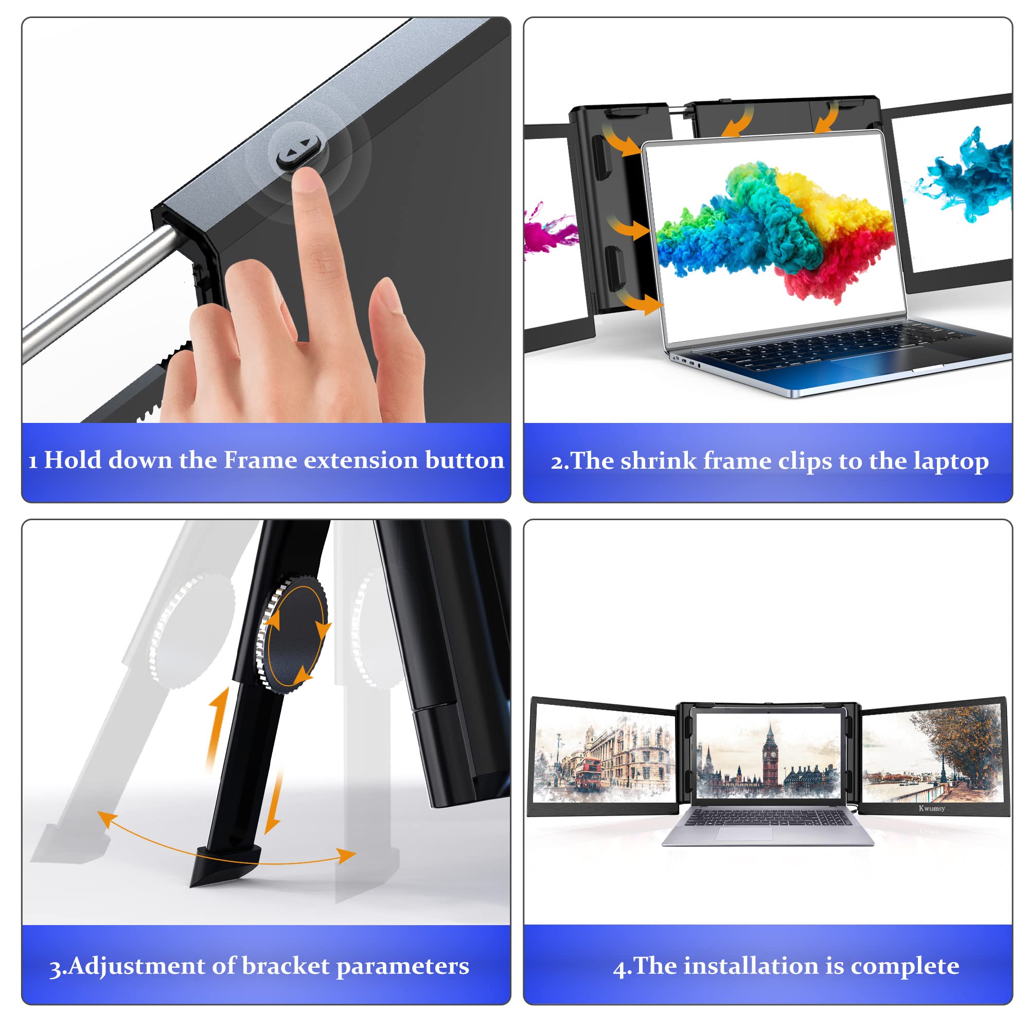 SMISEACOW Kwumsy P2 Pro Tri-Screen for Laptop with 13.5" Laptop Screen Extenders FHD 1080P IPS 270° Compatible with 13.3-16.5" Windows/MacBook(M1 & M2) Triple Portable Monitor for Laptop