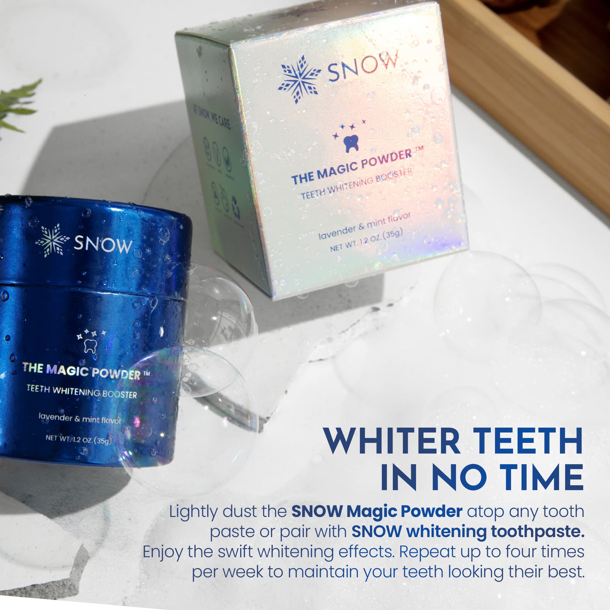 SNOW Magic Toothpaste Whitening Booster Powder - Teeth Whitening & Brightening Powder - Oral Care with Calcium Carbonate - Great Addition to Teeth Whitening Kits - Lavender & Mint Flavor, 18g