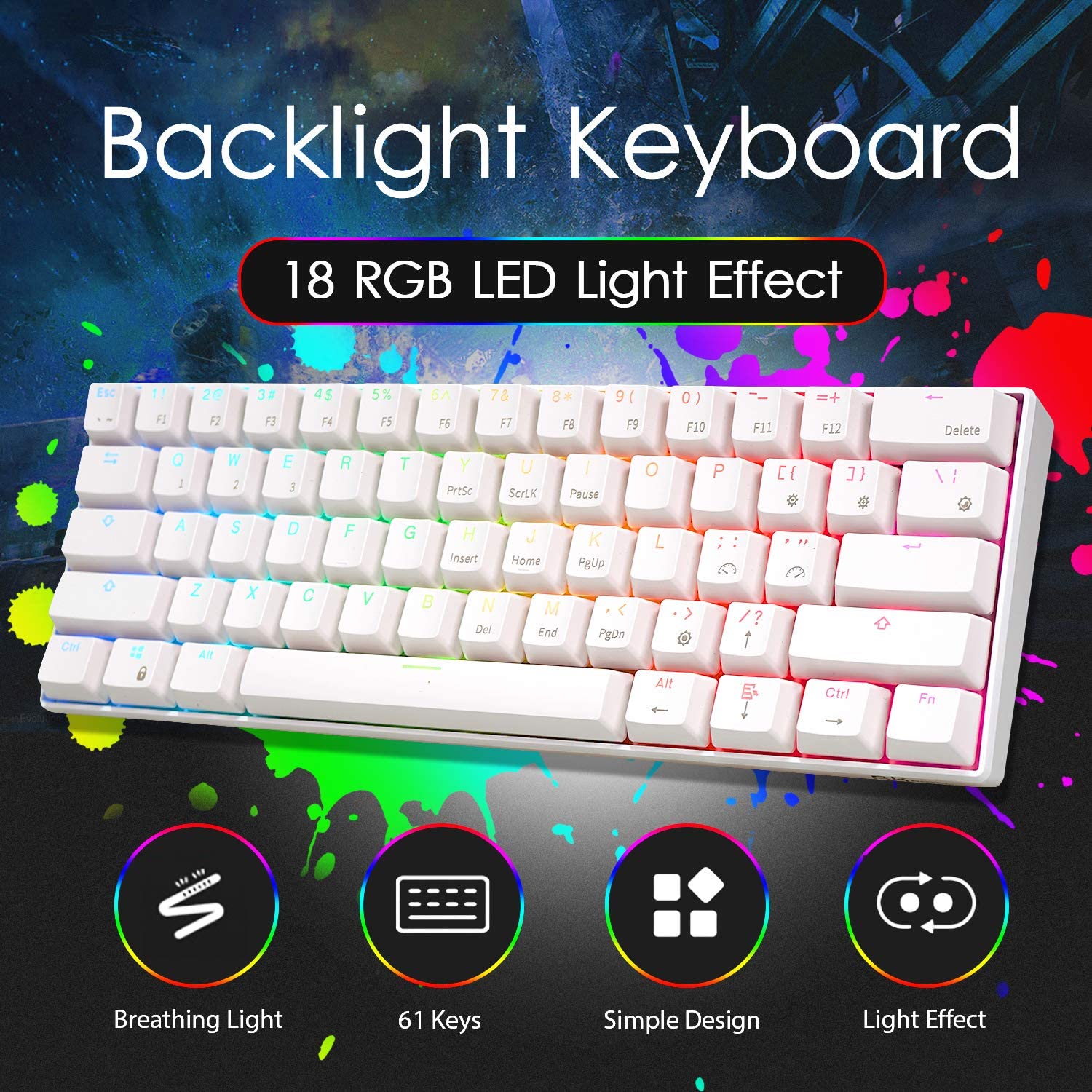 CMUNBBB RK61 Wired 60% Mechanical Gaming Keyboard RGB Backlit Ultra-Compact Hot-Swappable Brown Switch White (Color : White, Size : HotSwappable Red Switch)