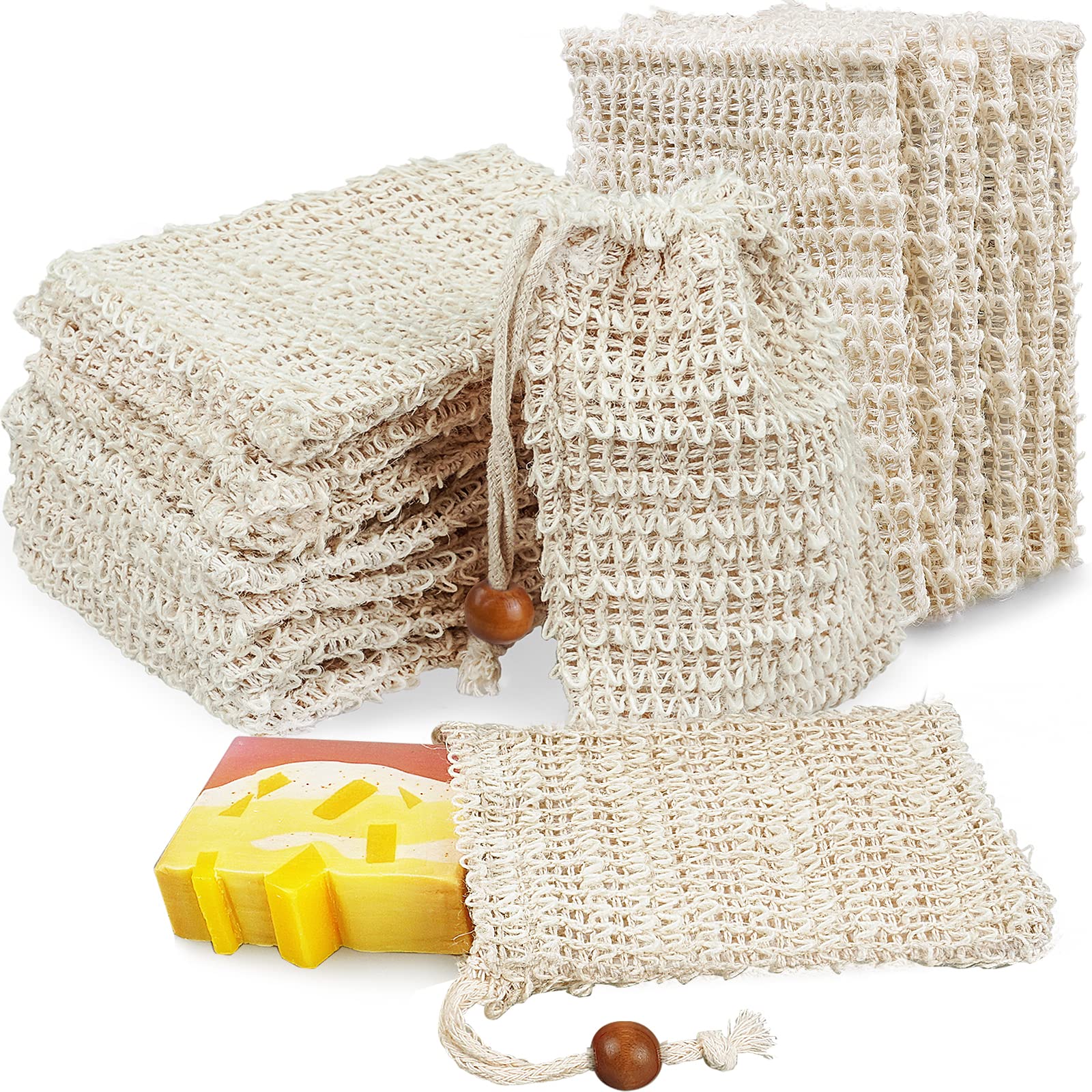 Ycolama 50 Soap Bags Mesh Exfoliating, 100% Natural Sisal Soap Pouch, Soap Savers for Shower Use Like Massaging And Scrubbing(5.3 × 3.7inches)