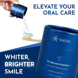 SNOW Magic Toothpaste Whitening Booster Powder - Teeth Whitening & Brightening Powder - Oral Care with Calcium Carbonate - Great Addition to Teeth Whitening Kits - Lavender & Mint Flavor, 18g