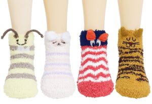 lovful 4 pairs toddler fuzzy socks with grips baby winter socks,0-12moths