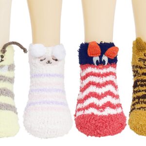 Lovful 4 Pairs Toddler Fuzzy Socks with Grips Baby Winter Socks,0-12Moths