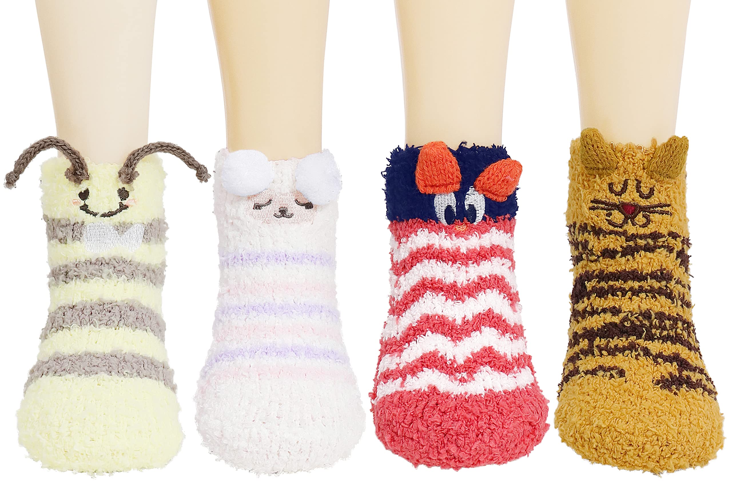 Lovful 4 Pairs Toddler Fuzzy Socks with Grips Baby Winter Socks,0-12Moths