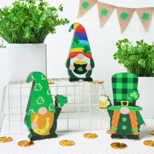 St Patricks Day Decorations Gnomes 3 Pcs, Lucky Tomte Swedish Scandinavian Wooden Table Signs Irish Shamrock Farmhouse Gift for Home, Tiered Tray Decor Party Supplies