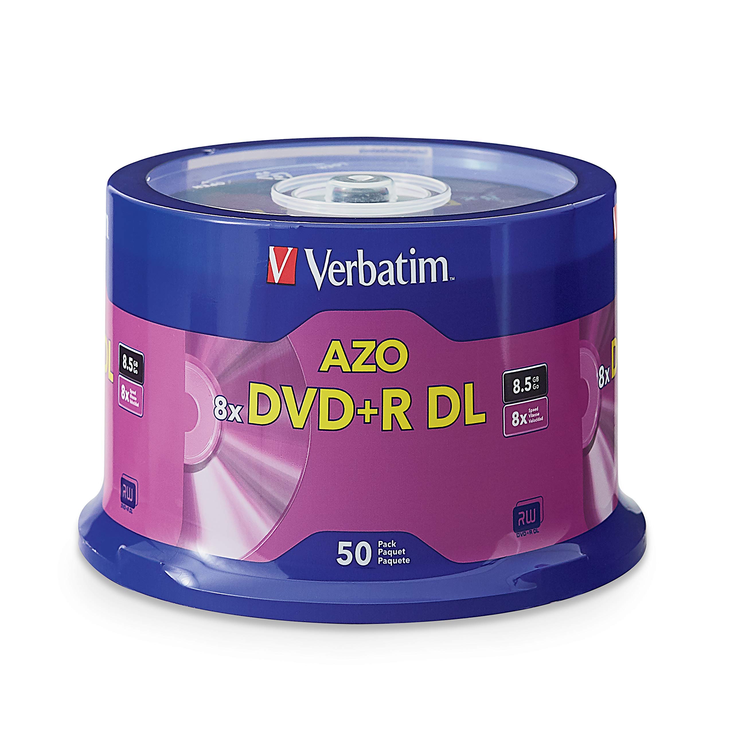 Verbatim DVD+R DL 8.5GB 8X with Branded Surface - 50pk Spindle & DVD-R Blank Discs AZO Dye 4.7GB 16X Recordable Disc - 100 Pack Spindle