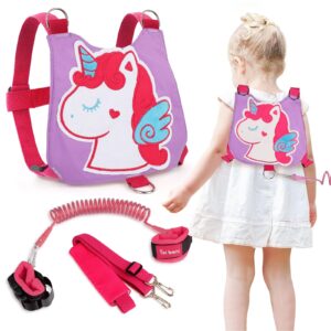 toddler leash for girls, 4-in-1 toddler safety harness leash, anti lost wrist link safety wrist for toddlers, child, babies & kids, backpack leash for toddlers (unicorn)