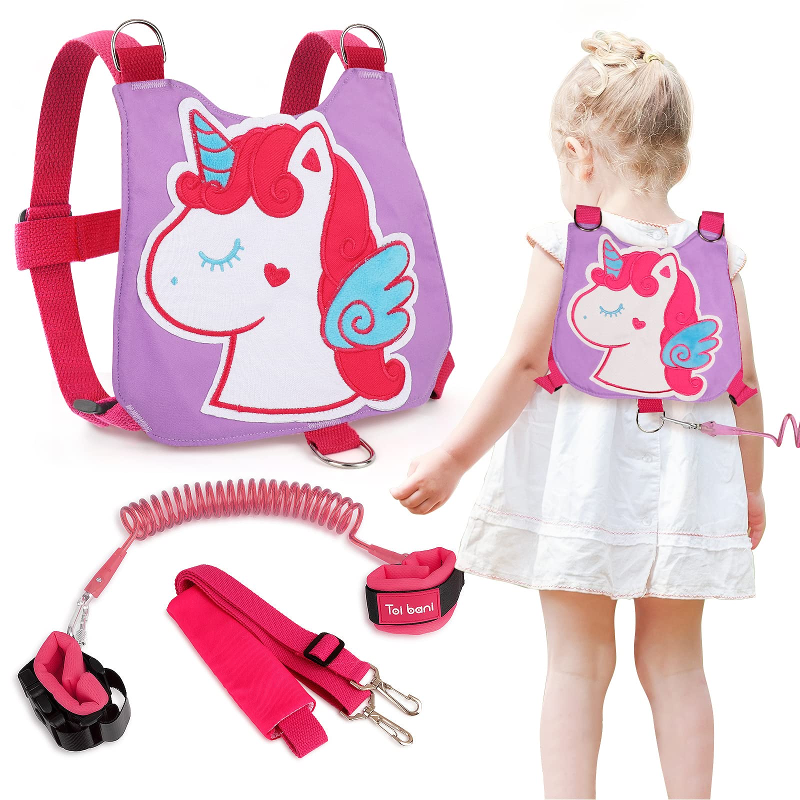 Toddler Leash for Girls, 4-in-1 Toddler Safety Harness Leash, Anti Lost Wrist Link Safety Wrist for Toddlers, Child, Babies & Kids, Backpack Leash for Toddlers (Unicorn)