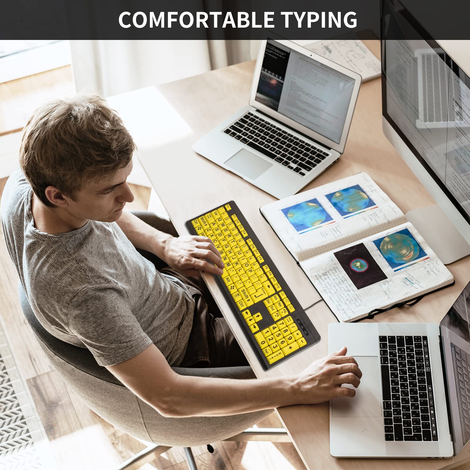 Adadmei Large Print Computer Keyboard, Wired USB High Contrast Keyboard, Oversized Big Letters Keyboard for Visually Impaired Low Vision Individuals, Seniors, Students, Computer Beginners