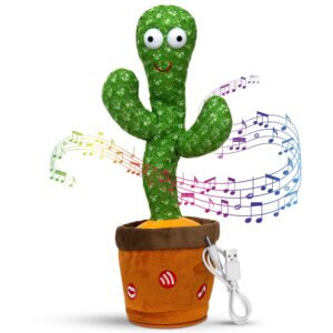 gfuture dancing cactus mimicking toys for babies and kids, repeat what you say sunny cactus plush toy with kids friendly 75 songs and music kids adjust volume 12 inches, usb charger