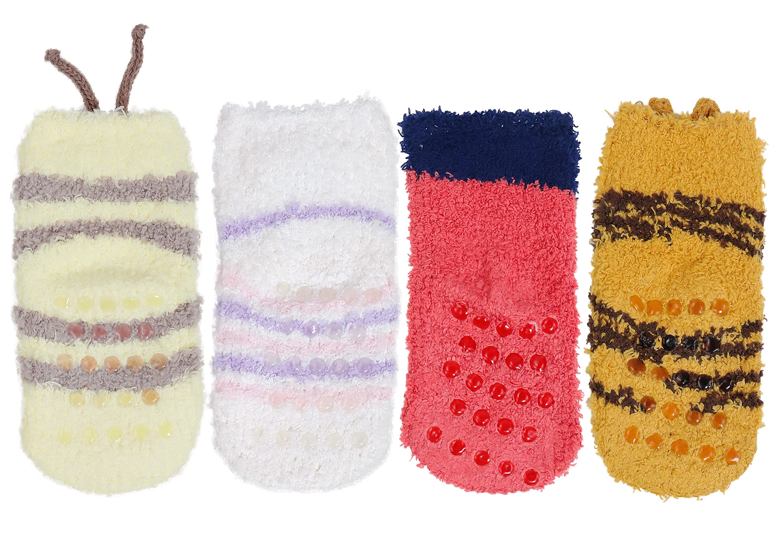 Lovful 4 Pairs Toddler Fuzzy Socks with Grips Baby Winter Socks,0-12Moths