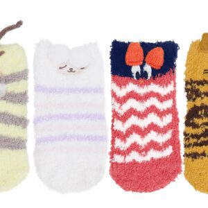 Lovful 4 Pairs Toddler Fuzzy Socks with Grips Baby Winter Socks,0-12Moths