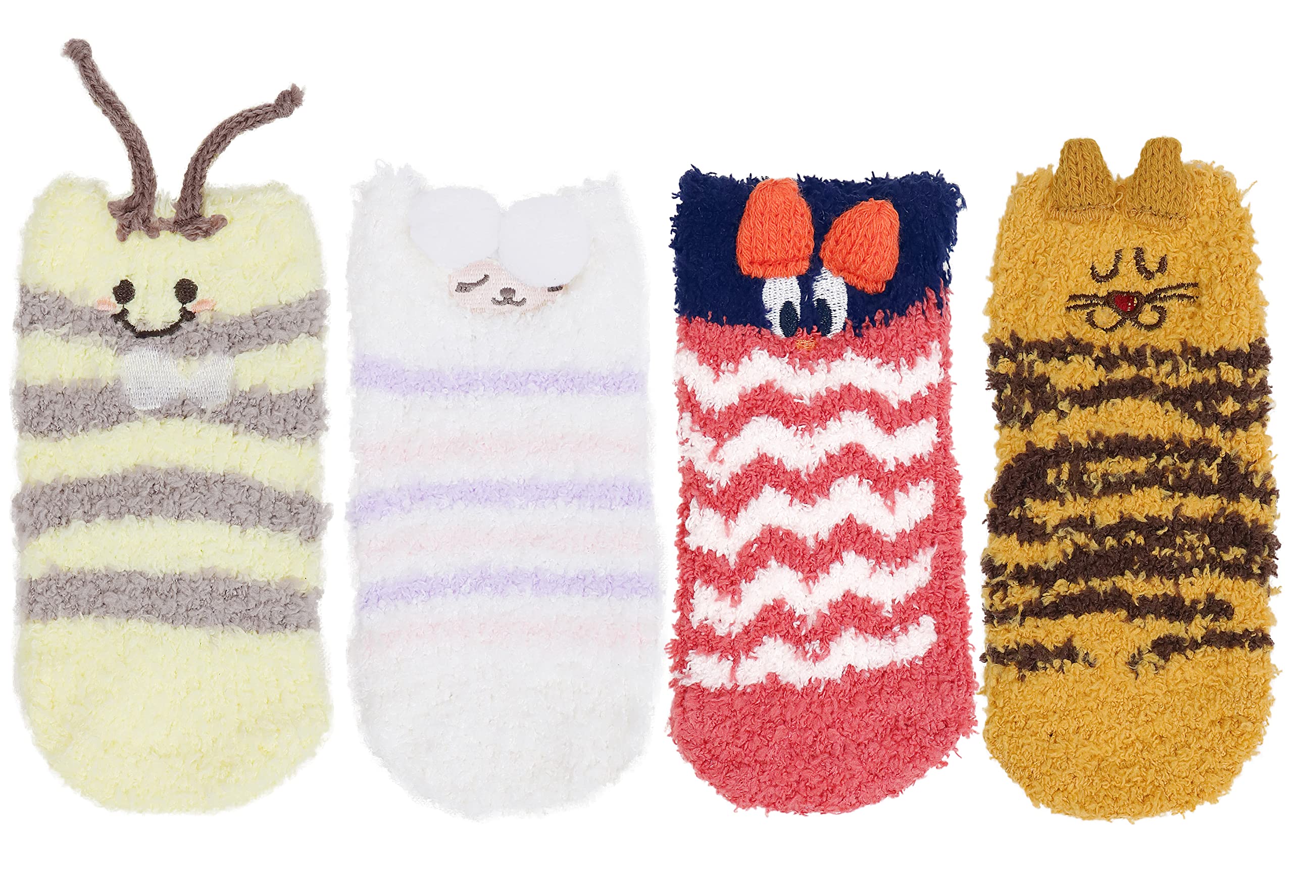 Lovful 4 Pairs Toddler Fuzzy Socks with Grips Baby Winter Socks,0-12Moths