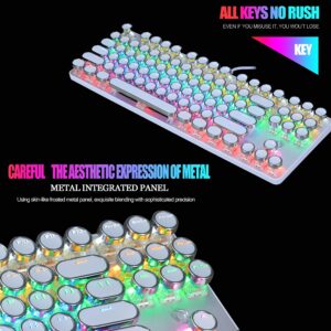 Type Writer Keyboard, Typewriter-Style Steampunk Mechanical Gaming Keyboards Blue Switch with 9 True RGB Backlight Modes and 87-Key Wired Keyboard with Spill-Resistant (Round Keycaps)