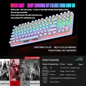 Type Writer Keyboard, Typewriter-Style Steampunk Mechanical Gaming Keyboards Blue Switch with 9 True RGB Backlight Modes and 87-Key Wired Keyboard with Spill-Resistant (Round Keycaps)