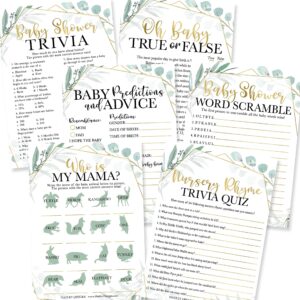 50 greenery baby prediction and advice cards, trivia games, etc, 25 baby animal matching, nursery rhyme game - 6 double sided cards baby shower games funny, baby shower ideas baby sprinkle games