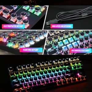 Type Writer Keyboard, Typewriter-Style Steampunk Mechanical Gaming Keyboards Blue Switch with 9 True RGB Backlight Modes and 87-Key Wired Keyboard with Spill-Resistant (Round Keycaps)