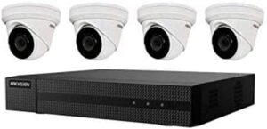 hikvision eki-k41t44 4-channel 4k nvr value express kit with (4) 4mp outdoor network turret camera, (2.8 mm fixed lens), rj45 connections (renewed)