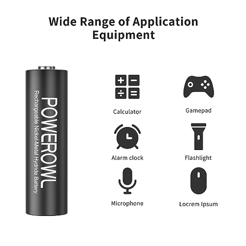 POWEROWL 4-Pack Rechargeable AA Batteries with Charger, 2800mAh High Capacity Low Self Discharger NiMH Double A Battery for Xbox Controller Battery Pack