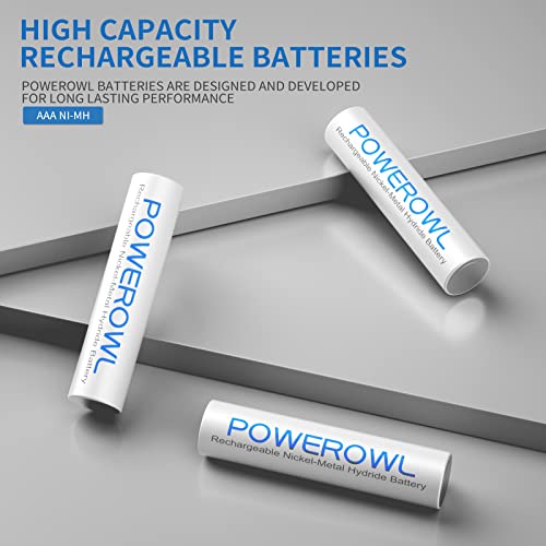 POWEROWL 4-Pack Rechargeable AAA Batteries with Charger, High Capacity Low Self Discharger NiMH Triple A Battery