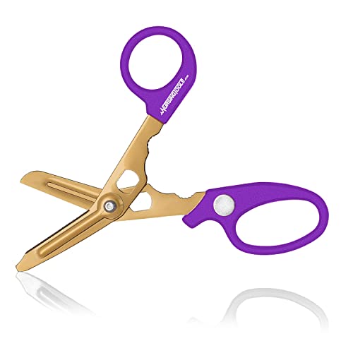 Hummingbird 4-in-1 Medical Scissors - Trauma Shears with Badge Reel for Nurses, Students, Respiratory Therapists, Veterinarians, and Medical Professionals (Purple Haze)