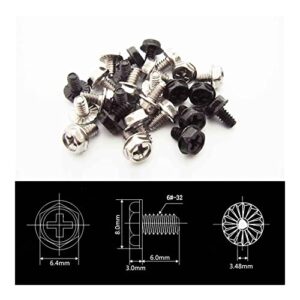 LBRTPTR Knurled Screw 25pcs PC Case Power Supply PSU Hard Drive Motherboard Phillips Hex Flange Washer Head Mounting Screw 6#-32x6mm DIY Computer B Knurled Screw (Color : Black)