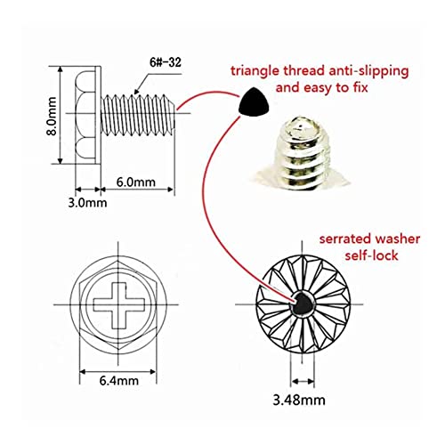 LBRTPTR Knurled Screw 25pcs PC Case Power Supply PSU Hard Drive Motherboard Phillips Hex Flange Washer Head Mounting Screw 6#-32x6mm DIY Computer B Knurled Screw (Color : Black)