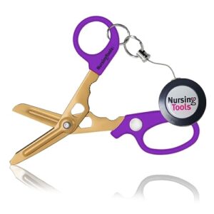 hummingbird 4-in-1 medical scissors - trauma shears with badge reel for nurses, students, respiratory therapists, veterinarians, and medical professionals (purple haze)