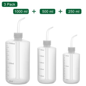 FunChem Chemical Wash Bottle, 3-Pack (250 mL+500 mL+1000 mL) Plastic Lab Squeeze Washing Bottle with Clear Graduations, LDPE, Narrow Mouth