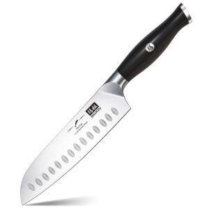 shan zu santoku knife, kitchen knife 7 inch japanese chef knife, high carbon german stainless steel chopping knife with abs ergonomic handle, cooking gifts