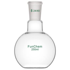 funchem single neck 1 neck glass lab flat bottom boiling flask fbf, 24/40 standard taper outer joint glass boiling flask