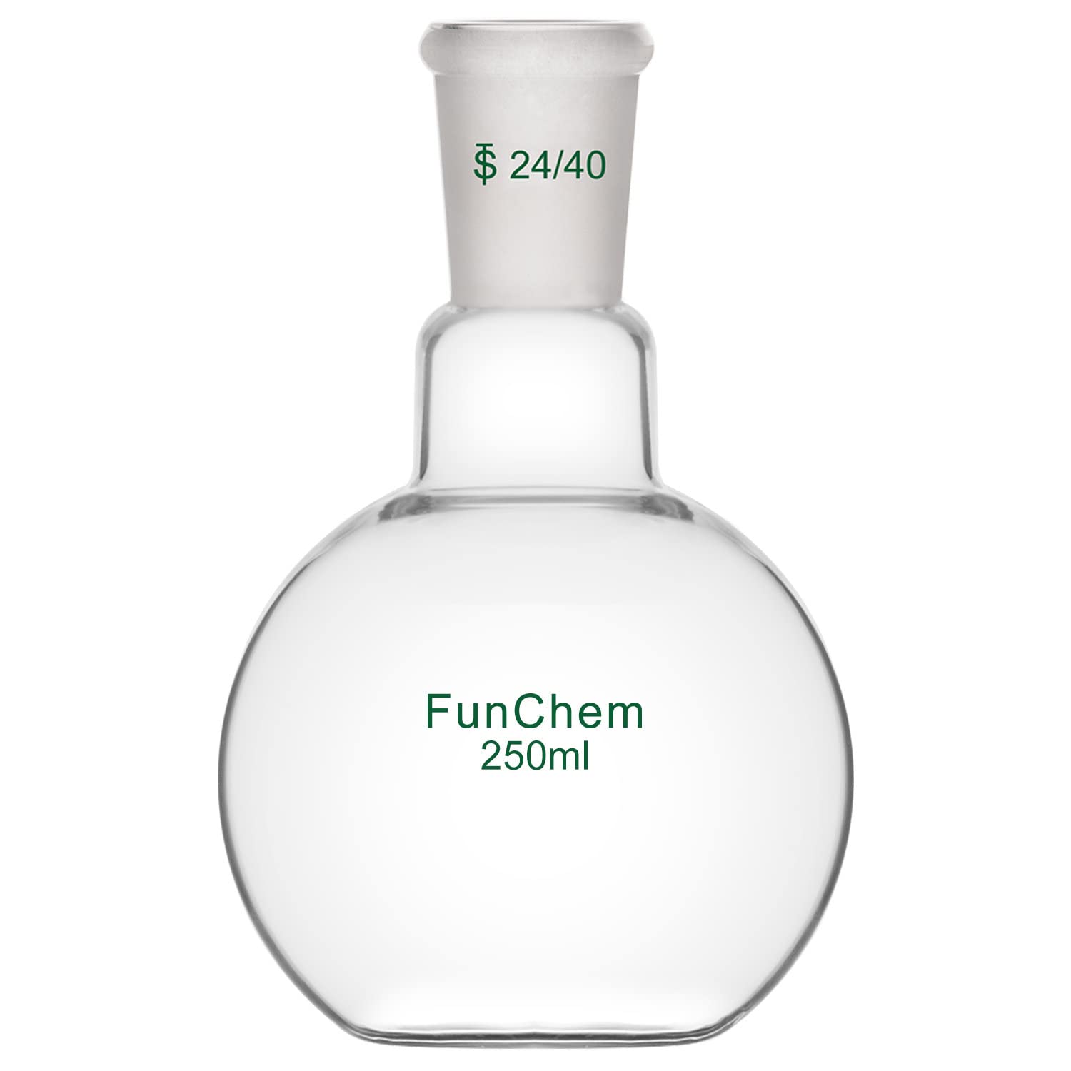 FunChem Single Neck 1 Neck Glass Lab Flat Bottom Boiling Flask FBF, 24/40 Standard Taper Outer Joint Glass Boiling Flask