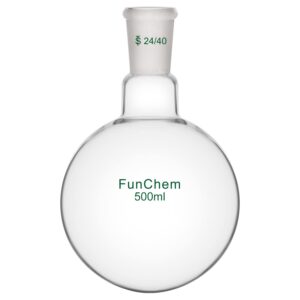 funchem single neck 1 neck round bottom flask rbf, glass boiling flask with 24/40 standard taper outer joint (500 ml)