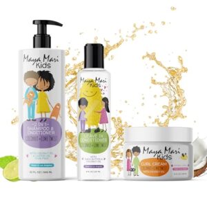 maya mari kids curly hair gift set | 2-in-1 shampoo & conditioner, curl cream, detangler | tear-free, sulfate-free