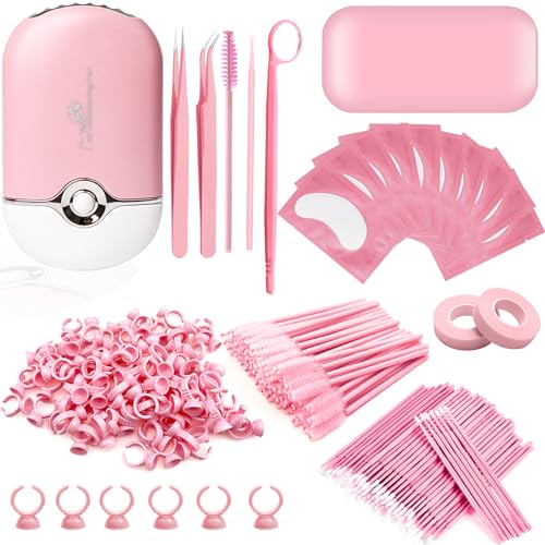 267 PCS Eyelash Extension Supplies Lash Extension Kit USB Air Conditioning Blower,Silicone Pad,Under Eye Gel Pads,Mini Makeup Mirror,Tapes,Tweezers,Glue Rings,Eyelash Brushes,Mini Applicator