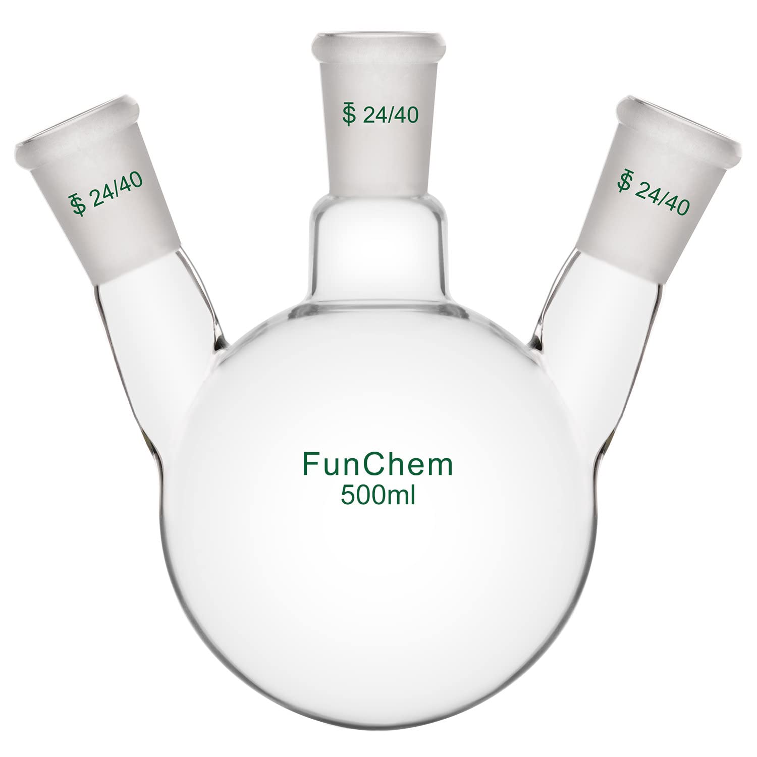 FunChem Three Necks Round Bottom Flask RBF, Glass 3-Neck Boiling Flask with 24/40 Standard Taper Outer Joint (500 mL)