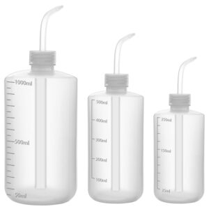 funchem chemical wash bottle, 3-pack (250 ml+500 ml+1000 ml) plastic lab squeeze washing bottle with clear graduations, ldpe, narrow mouth