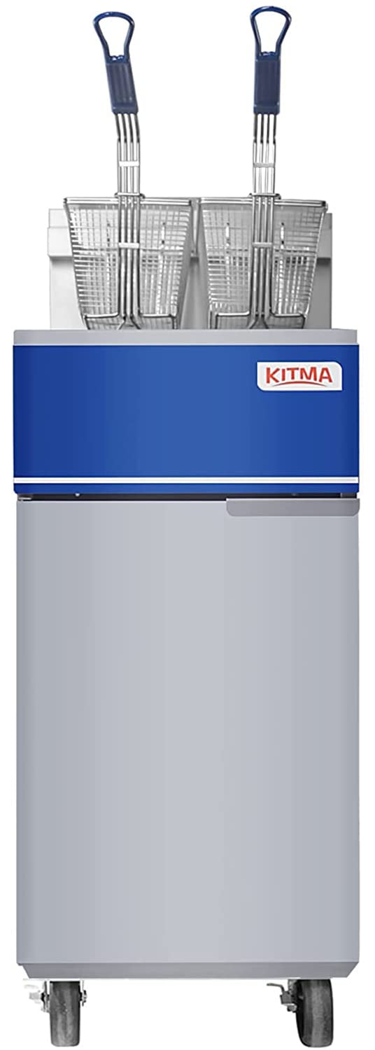 KITMA Commercial Deep Fryer Propane - 40lb Deep Fryer - Liquid Propane 3 Burners Floor Fryers with 2 Fryer Baskets, 90,000 BTU