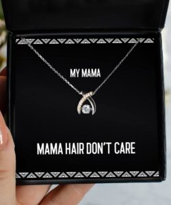 sarcasm mama wishbone dancing necklace, mama hair don't care, present for mom, useful gifts from son daughter