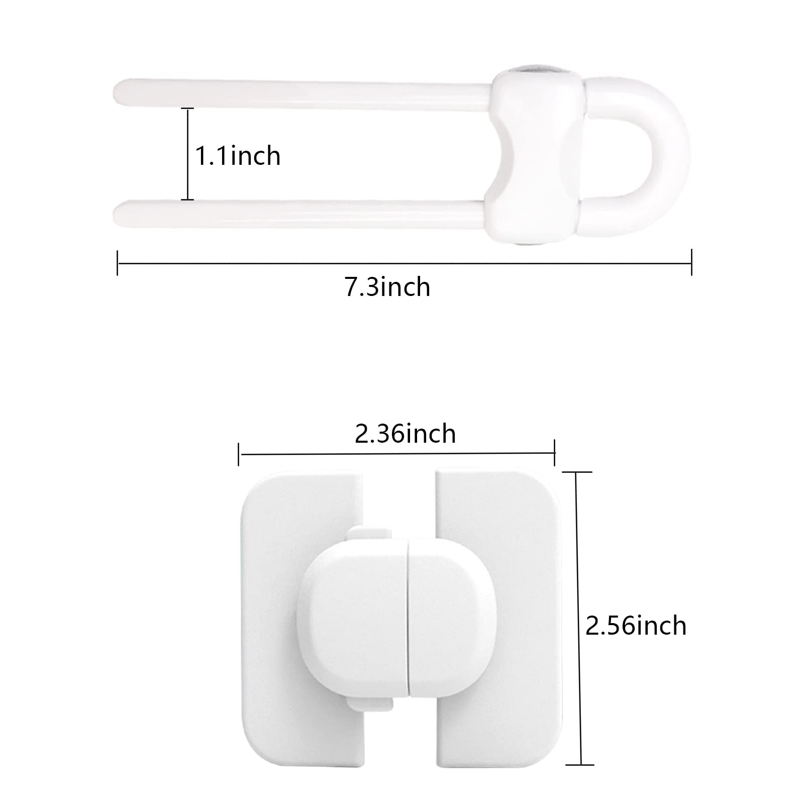 10 Pieces Child Safety Cabinet Locks, U-Shaped Sliding Cabinet Locks and 3m Adhesive Plastic Drawers Locks for Babies with Extra Security Locking Buttons for Cabinets Fridge Closet Dresser (White)