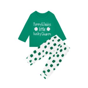 babymars toddler boys girls st patrick's day outfit mommy's lucky charm clover long sleeve baby pant set （green,12-18m), 12-18 months