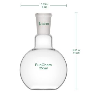 FunChem Single Neck 1 Neck Glass Lab Flat Bottom Boiling Flask FBF, 24/40 Standard Taper Outer Joint Glass Boiling Flask