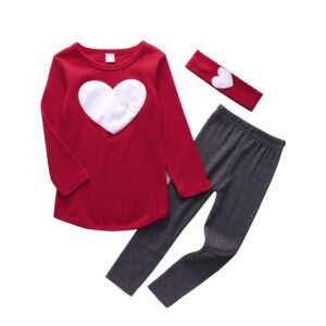 boutikome kids toddler girl cute 2pcs heart shaped clothing set long sleeve top and leggings pants outfit (red, 4-5x)