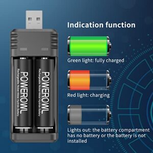 POWEROWL 4-Pack Rechargeable AAA Batteries with Charger, High Capacity Low Self Discharger NiMH Triple A Battery