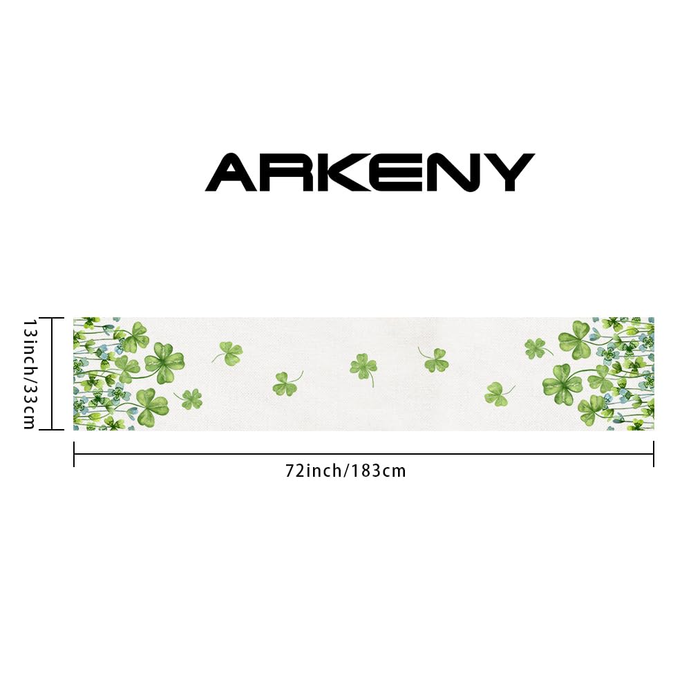 ARKENY St Patricks Day Table Runner 13x72 Inches, Green Shamrock Spring Seasonal Farmhouse Burlap Indoor Kitchen Dining Table Decorations for Home Party AT080-72