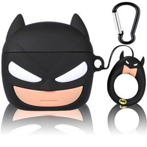 tsyue for airpods pro 2nd generation/1st generation case with keychain, cartoon ipod pro 2 case protective silicone cute airpods pro (2023/2022/2019) case with lock for women men, black batman